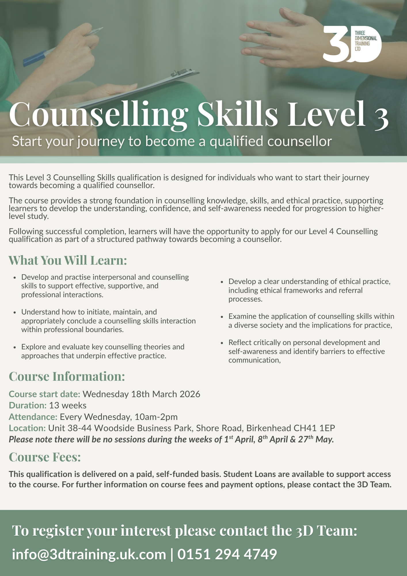 3D Training Course- Level 3 Certificate in Counselling Skills ...
